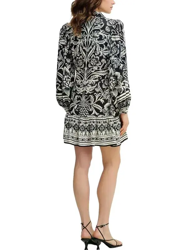 Farm Rio Lisbon Floral Puff-sleeve Mini Dress - Black