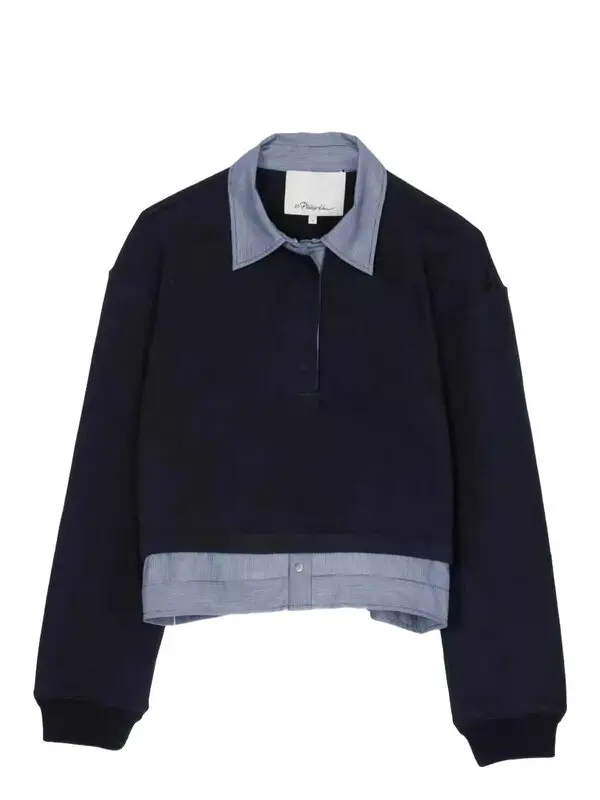 3.1 Phillip Lim Cropped Long-sleeve Polo Top - Blue