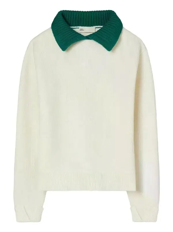 Tory Burch Collared Wool Sweater - Neutrals