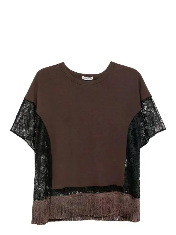 Undercover Crew Neck T-shirt With Fringe Trim - Brown