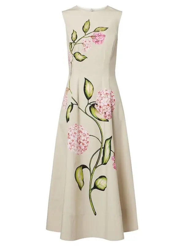 Oscar De La Renta Porcelain Cotton-blend Poplin Midi Dress - Multicoloured