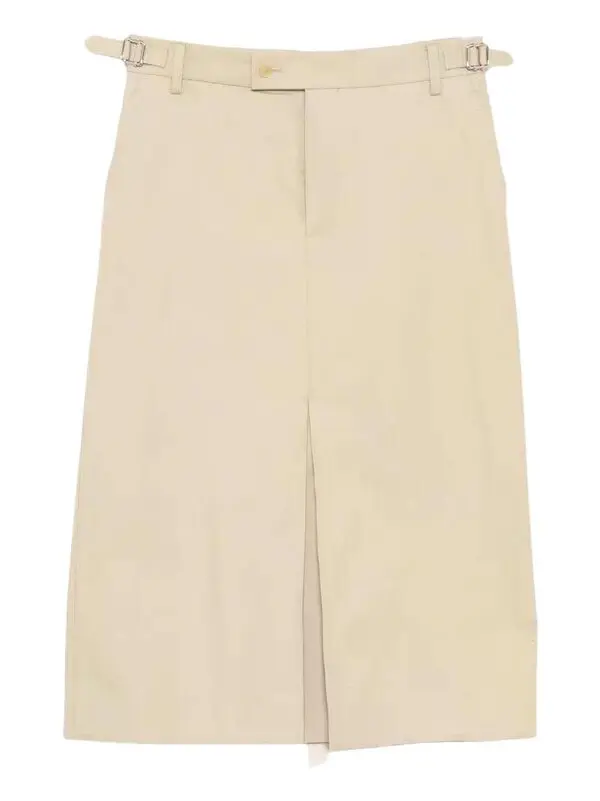 LESS Cotton Midi Skirt With Slit Detail - Neutrals