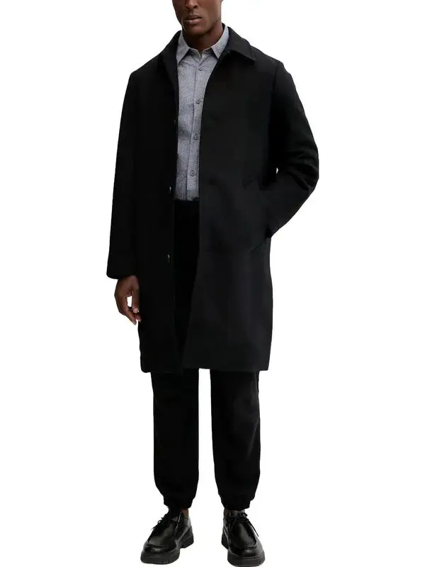 Armani Exchange Buttoned Coat With Classic Collar - Black