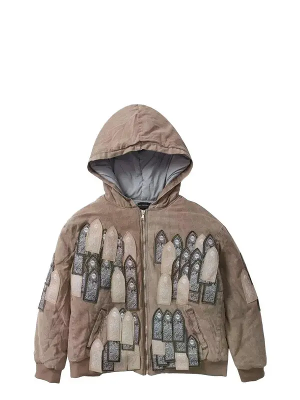 WHO DECIDES WAR Embroidered-patches Hooded Jacket - Brown
