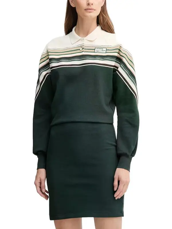 Lacoste Striped Collared Midi Dress - Green