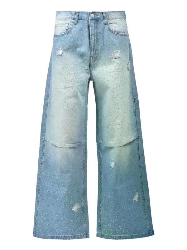 BREATH Ripped Embellished Wide Leg Jeans - Blue