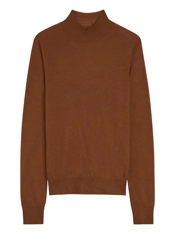 JOSEPH Mock-neck Cashmere Top - Rust