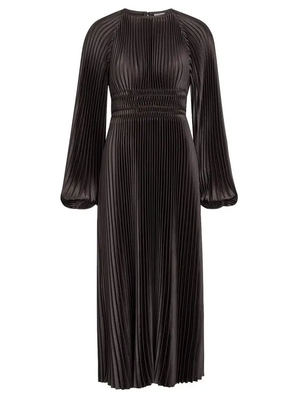 JOSEPH Ortiz Pleated Satin Midi Dress - Brown