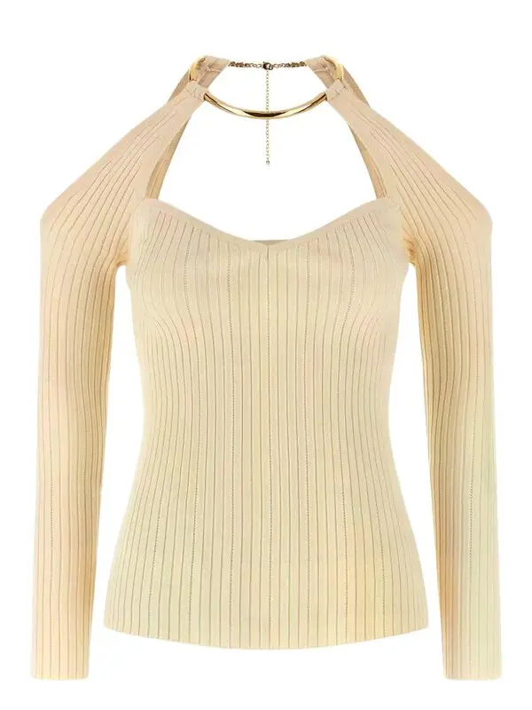 Elisabetta Franchi Jewel-detail Openwork-knit Top - Neutrals