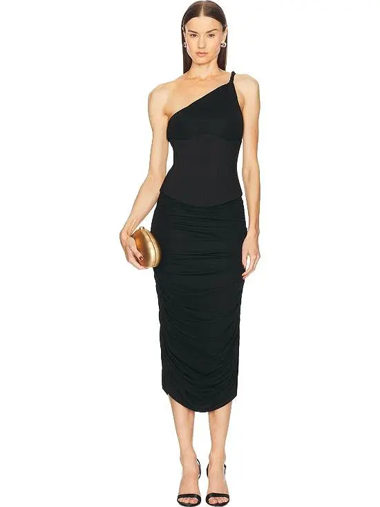MICHAEL COSTELLO X Revolve One-shoulder Ruched Midi Dress - Black