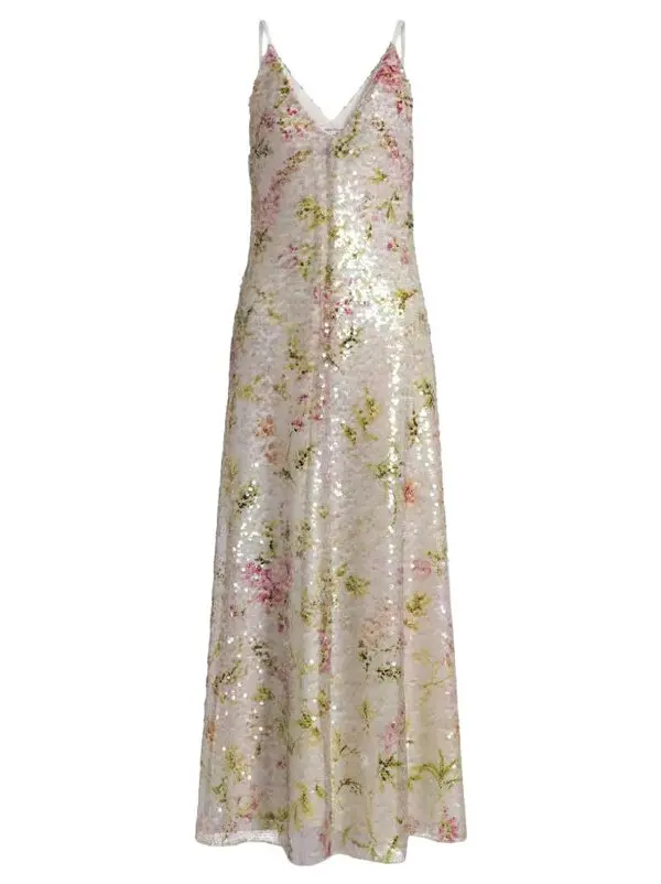 Alberta Ferretti Floral Print Sequin Embellished Dress - Neutrals
