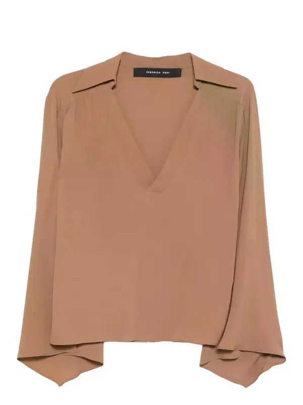 Federica Tosi V-neck Blouse With Polo Collar - Brown