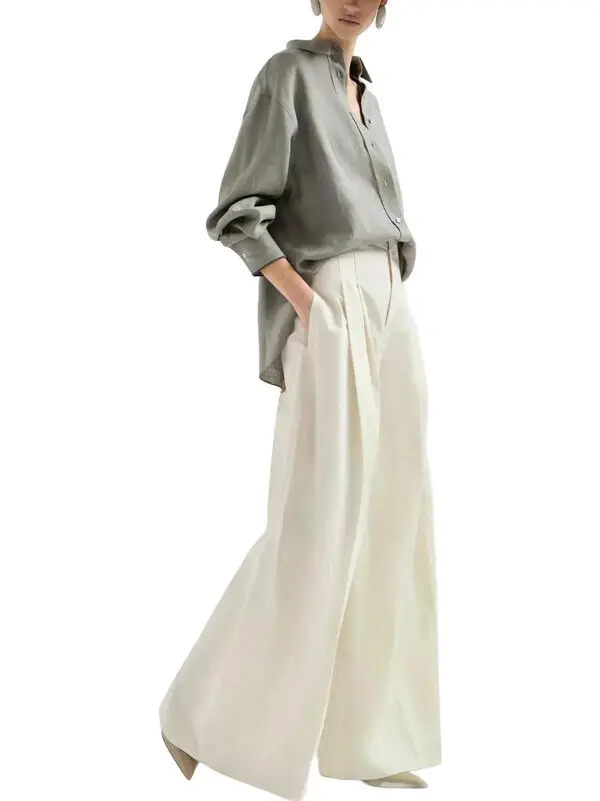 Brunello Cucinelli Wide Leg Zip Palazzo Trousers - Neutrals