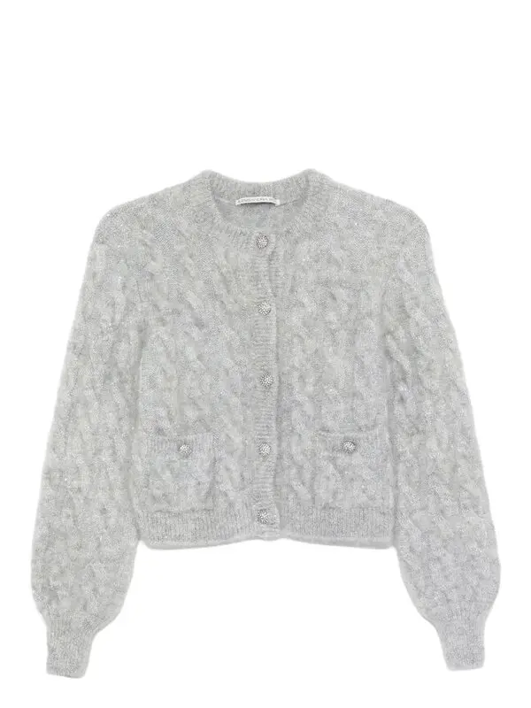 Alessandra Rich Cable Knit Sequin Embellished Cardigan - Grey