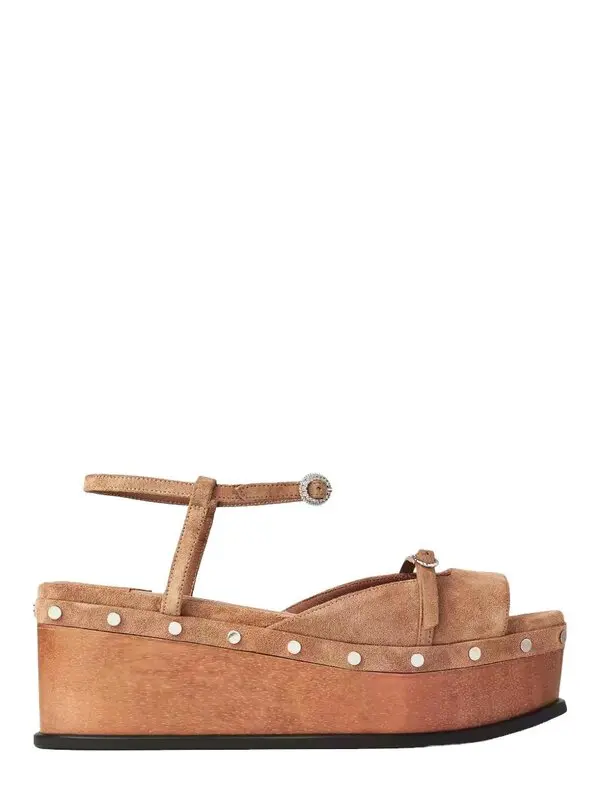 JIMMY CHOO Kata 60 Velvet Suede Platform Sandals With Crystal Embellishments - Brown