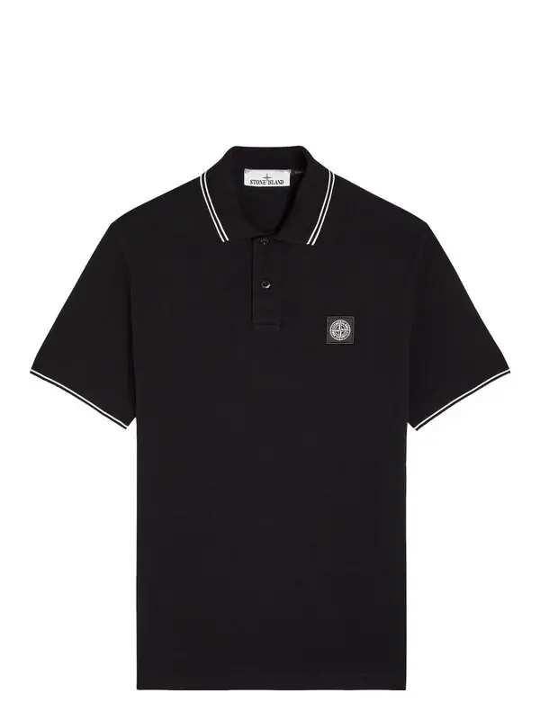 Stone Island Piqué Cotton Polo Shirt - Black