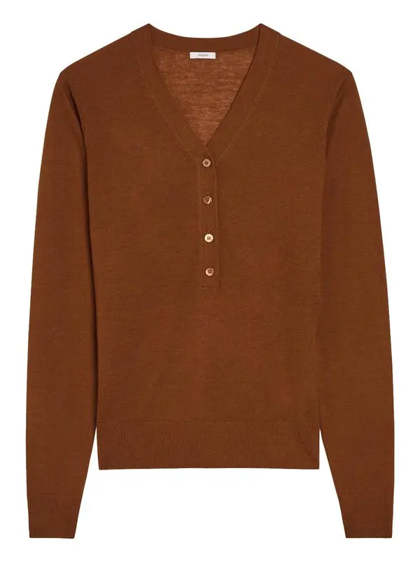 JOSEPH Gillies Cashmere V-neck Top - Rust
