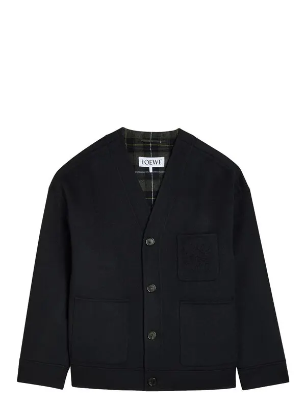 Loewe Embossed-anagram Wool And Cashmere-blend Cardigan - Navy