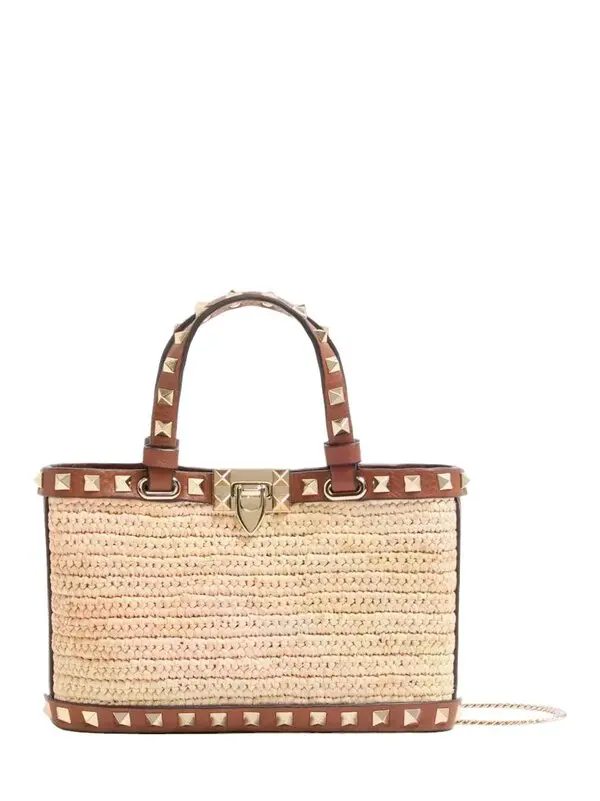 Valentino Garavani Mini Rockstud Raffia Tote Bag - Neutrals