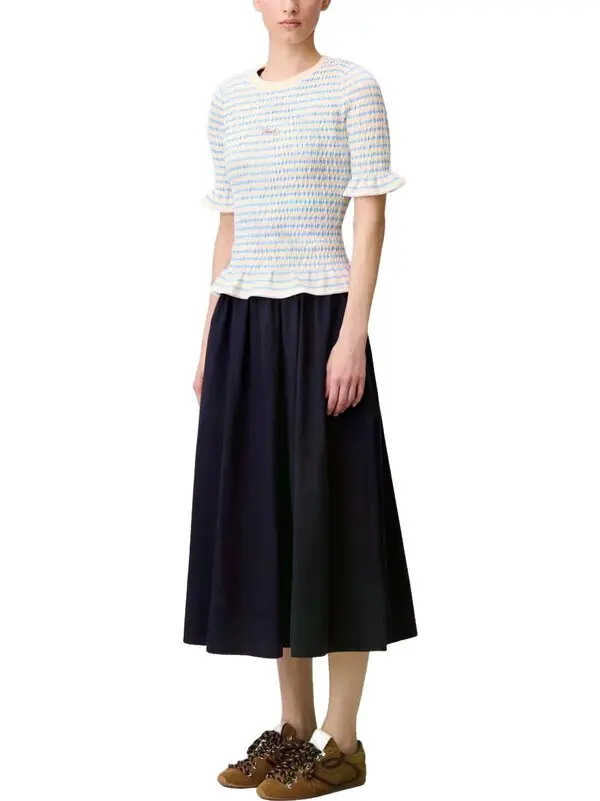 Claudie Pierlot Striped Knit Top With Frill Trim - Neutrals