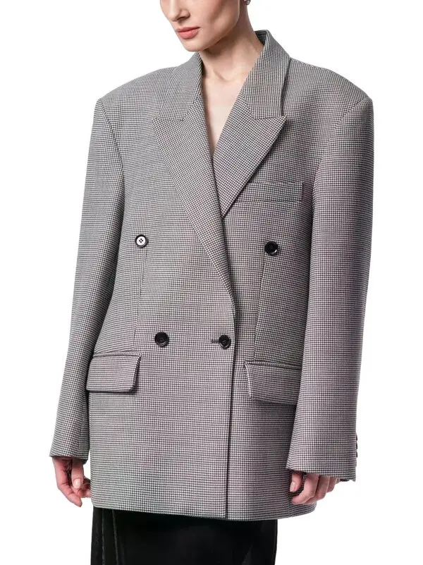 ARTICLE TEN Houndstooth Double-breasted Blazer - Grey