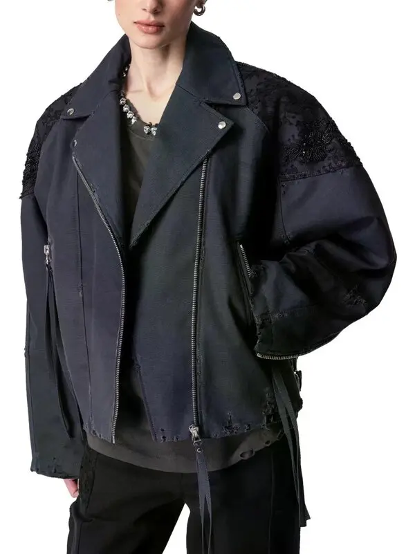 ARTICLE TEN Lace-panelling Zip Jacket - Blue