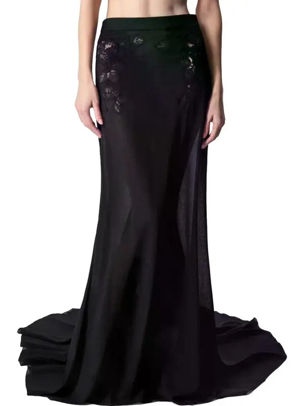 ARTICLE TEN Semi-sheer Maxi Skirt With Lace Detail - Black