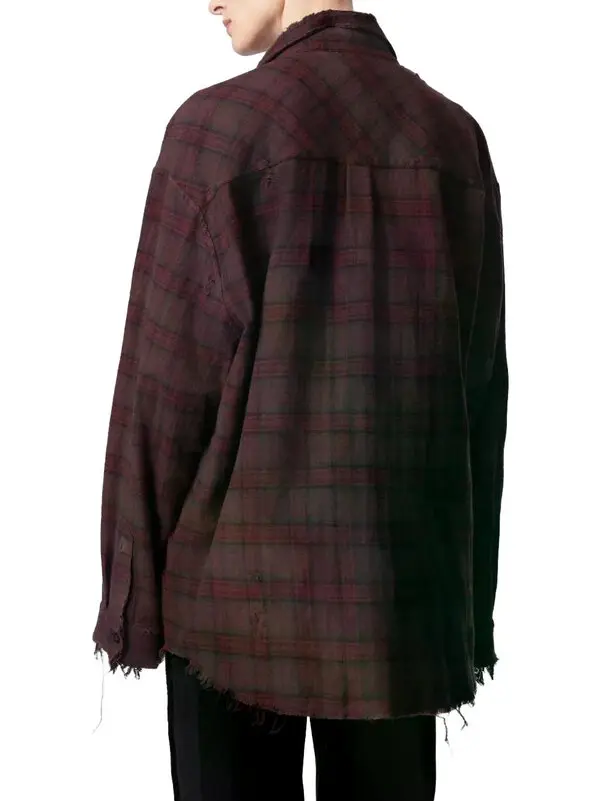 ARTICLE TEN Distressed Plaid Shirt With Burgundy Accents - Red