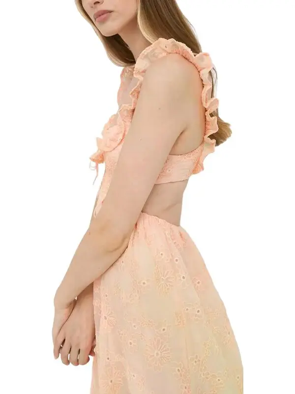 For Love & Lemons Ruffled Cut-out Midi Dress - Orange