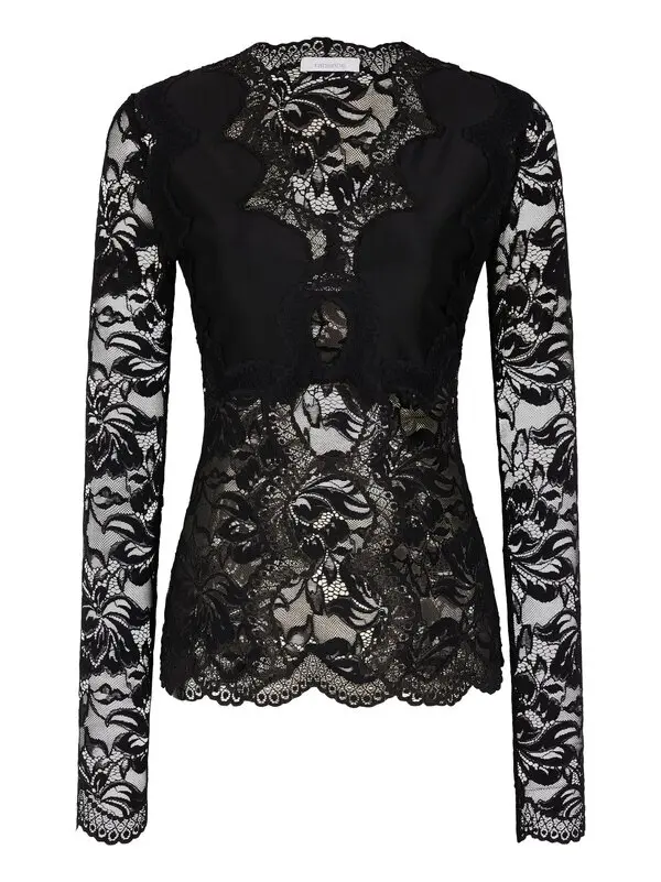 Rabanne Scalloped Stretch-lace Top - Black