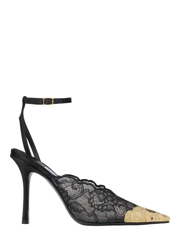 JIMMY CHOO Faiz 100 Lace Pumps With Gold Tone Cap Toe - Black