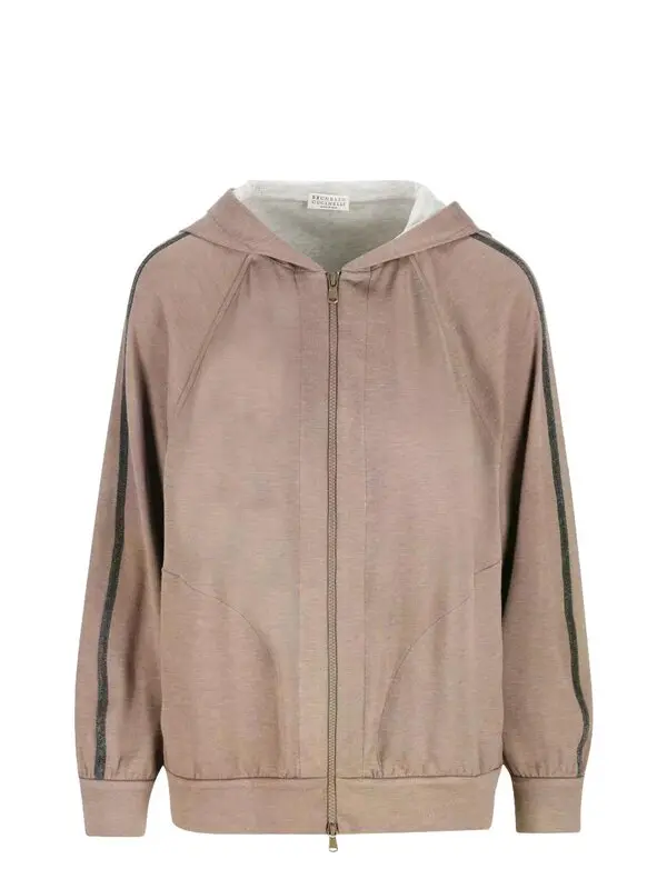 Brunello Cucinelli Hooded Zip-up With Sporty Stripes - Neutrals