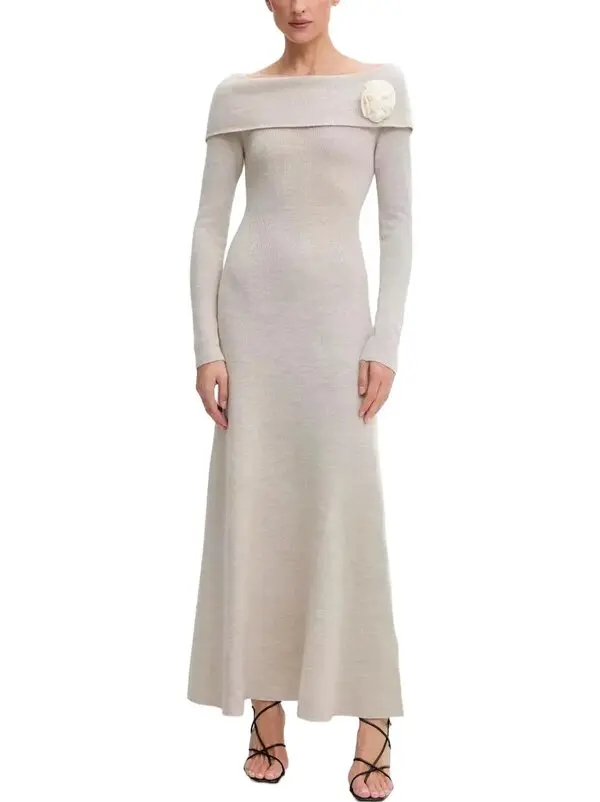 BLUGIRL Off-shoulder Flower Maxi Dress In Beige - Neutrals