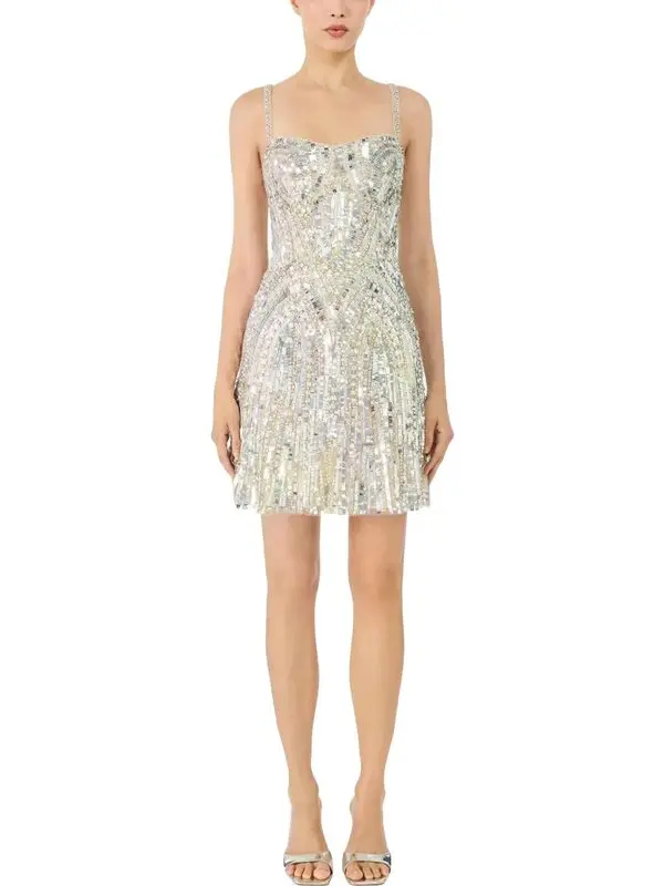 Jenny Packham Embellished Structured Bodice Mini Dress - Silver