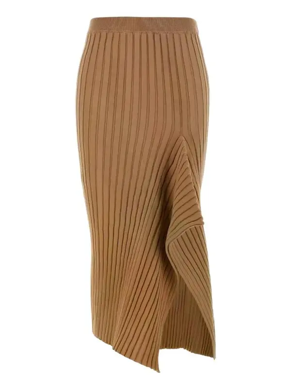 Stella McCartney Asymmetric Ribbed-knit Wrap Midi Skirt - Brown