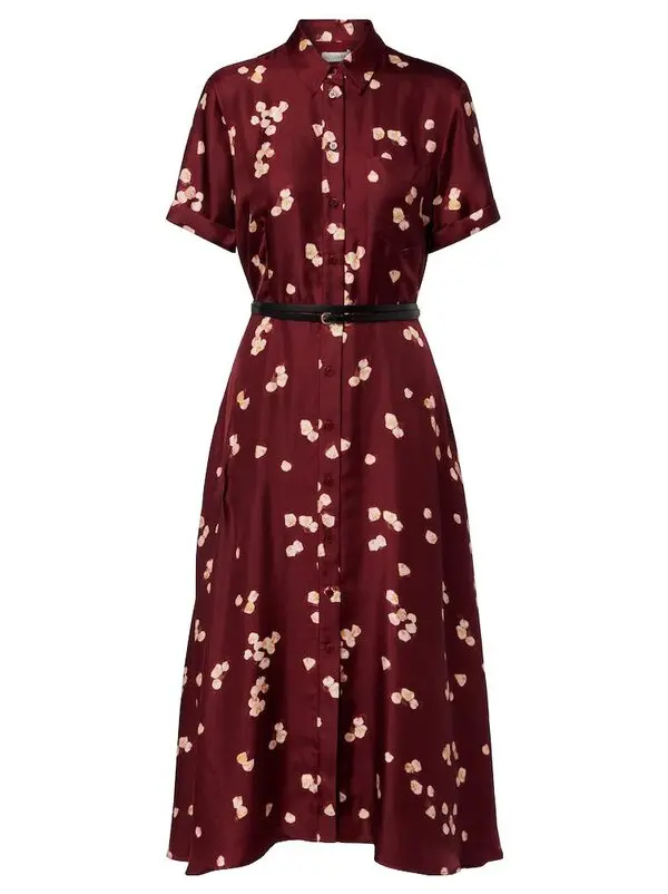 Altuzarra Belted Printed Silk Shirt Dress - Burgundy