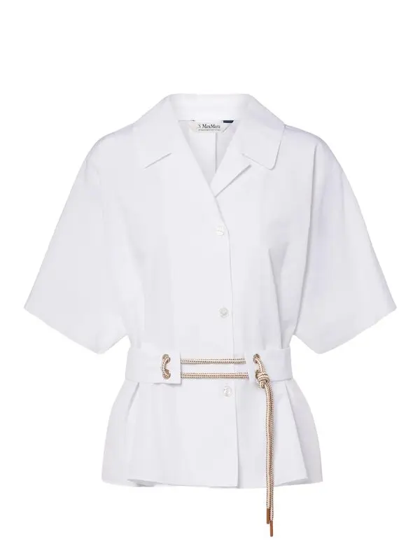 Max Mara Carisma Cotton Poplin Belted Shirt - White