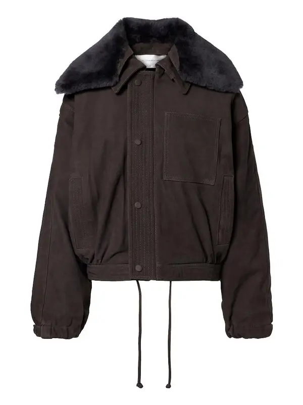 Victoria Beckham Shearling-trimmed Suede Blouson Jacket - Grey