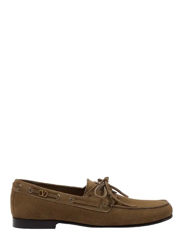 Valentino Garavani Palm Avenue Vlogo Suede Boat Shoes - Brown