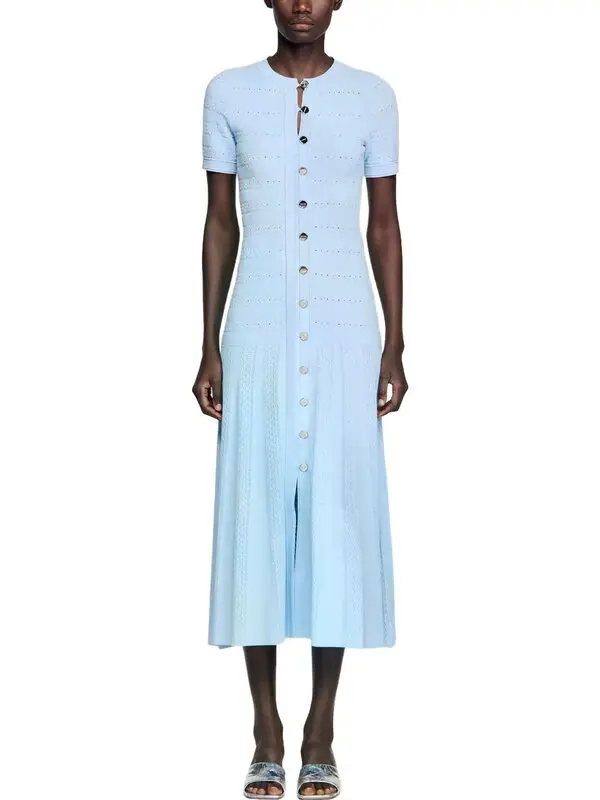 Sandro Knit Maxi Dress With Button Fastening - Blue