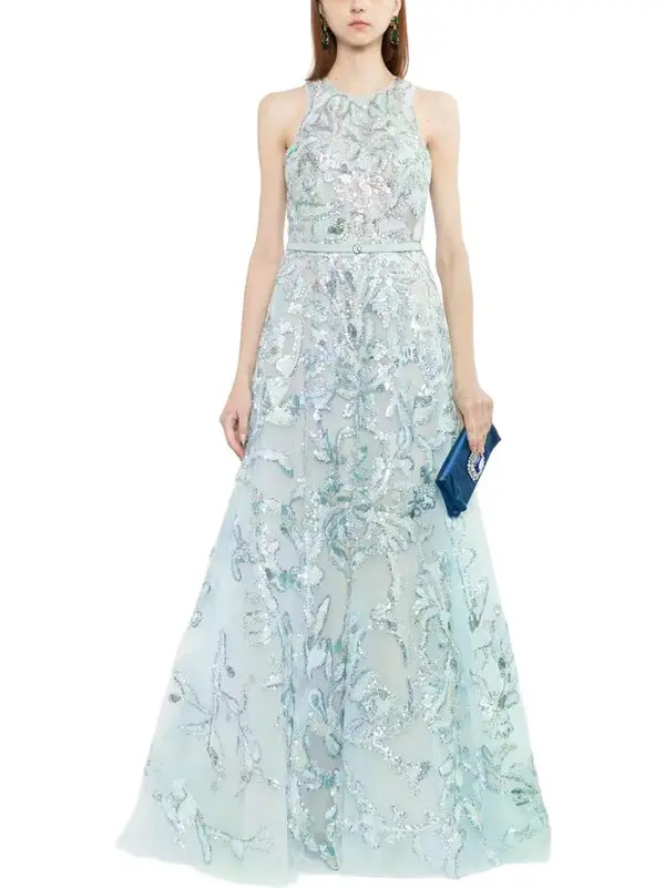 SAIID KOBEISY Embroidered Tulle Gown - Blue