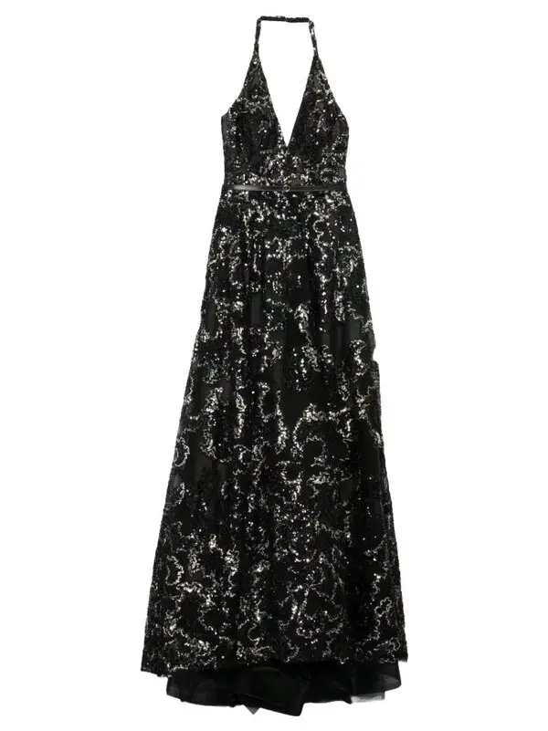 SAIID KOBEISY Embroidered Sequined Halterneck Gown - Black