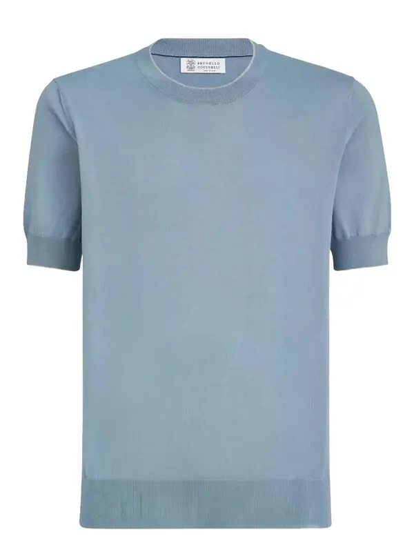 Brunello Cucinelli Cotton Lightweight Knit T-shirt With Contrast Details - Grey