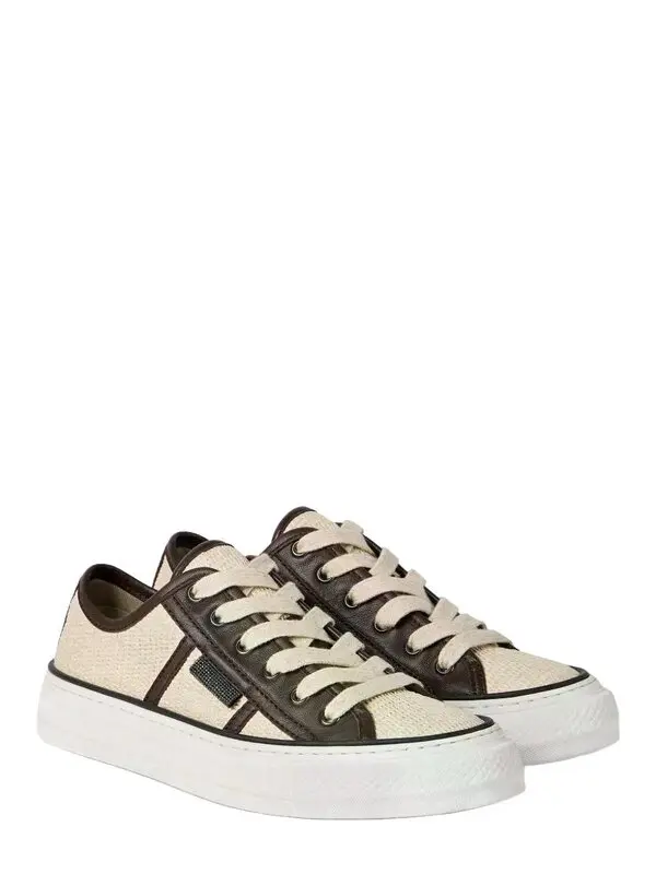 Brunello Cucinelli Techno Raffia Sneakers With Shiny Tab - Neutrals