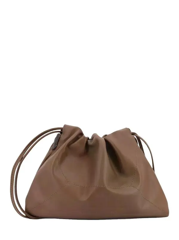 Brunello Cucinelli Leather Shoulder Bag With Drawstring Fastening - Brown