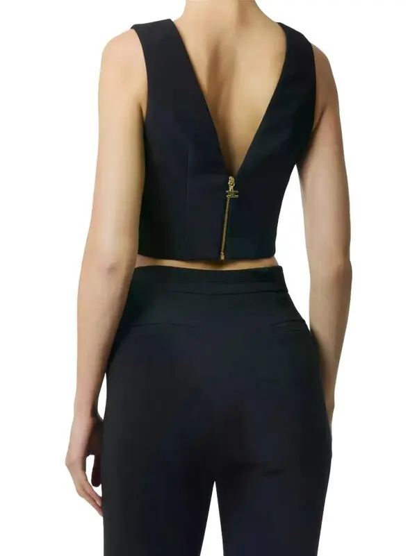 Elisabetta Franchi Sleeveless Top With Embellished Neckline - Black
