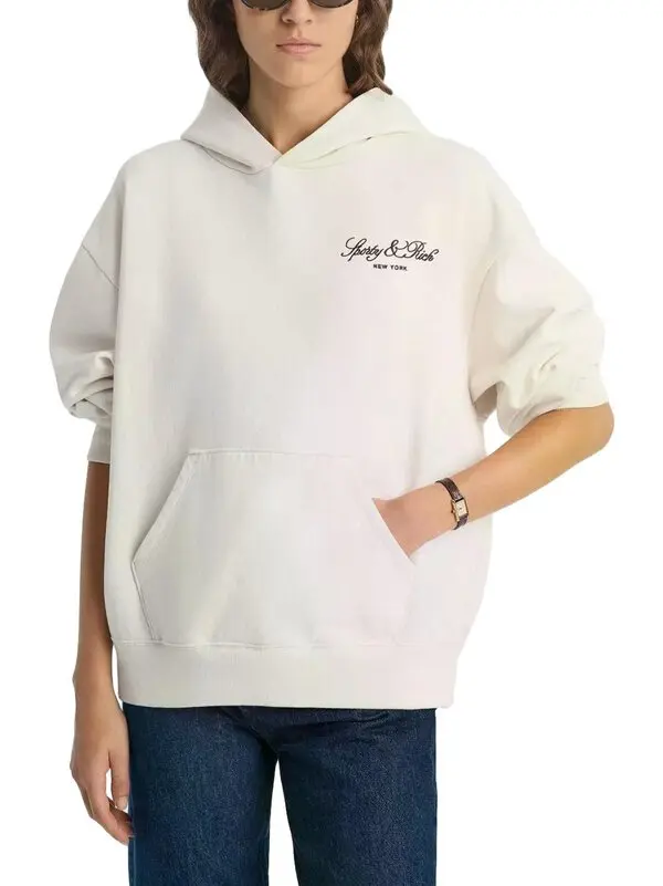 SPORTY & RICH Vendome Script Pouch Hoodie - Neutrals