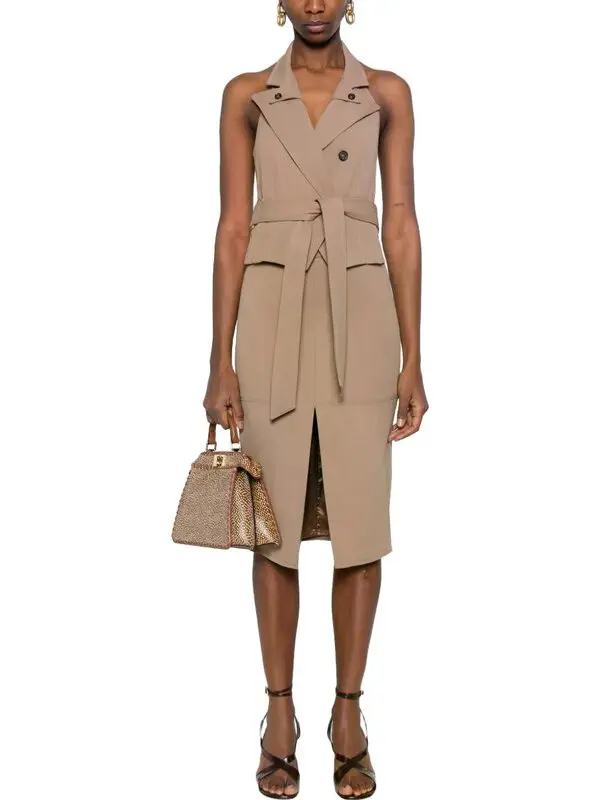 Elisabetta Franchi Gabardine Waistcoat With Belt - Brown