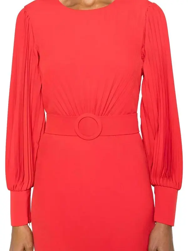 NISSA Belted Midi Dress - Red