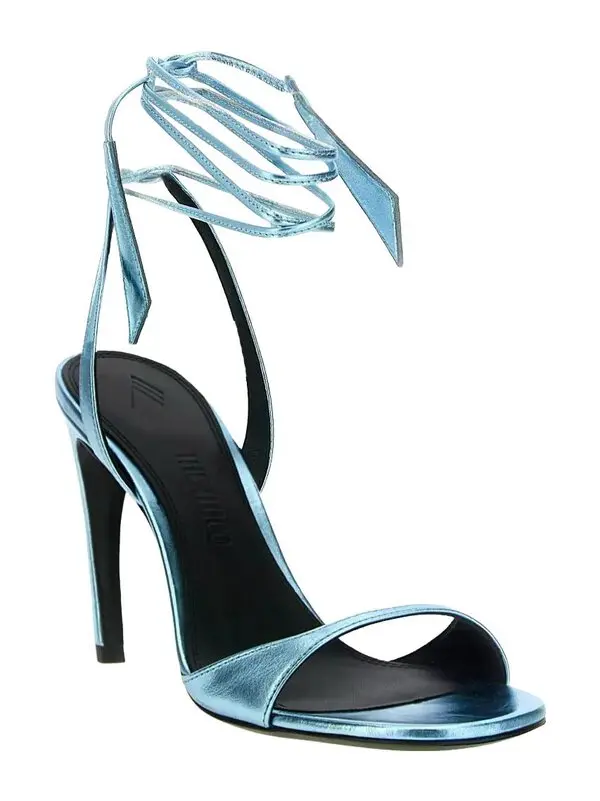 Attico Laminated Square Toe Ankle Tie Sandals - Blue